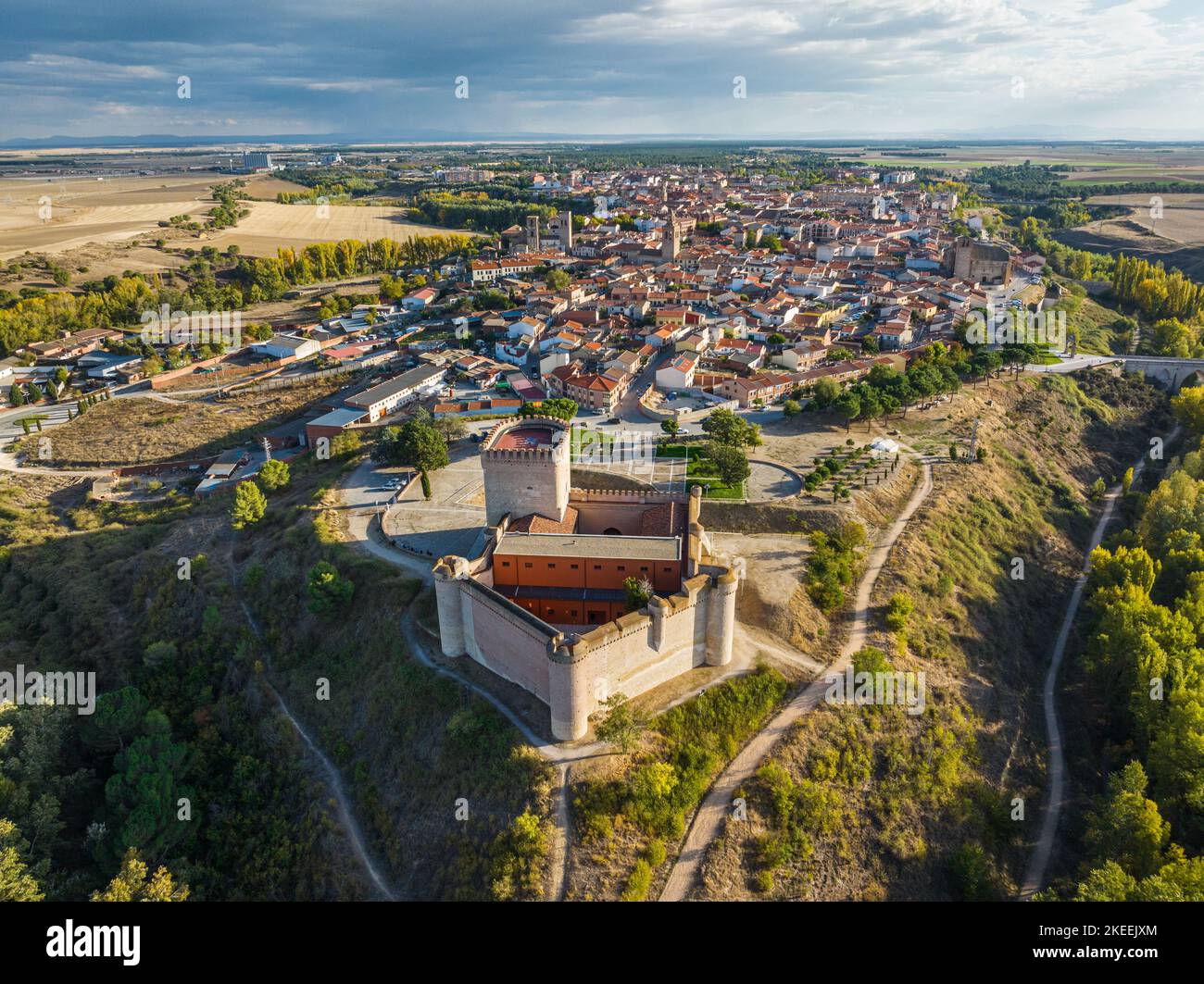 Aerial view of the Spanish town of Arevalo in Avila, with its famous ...