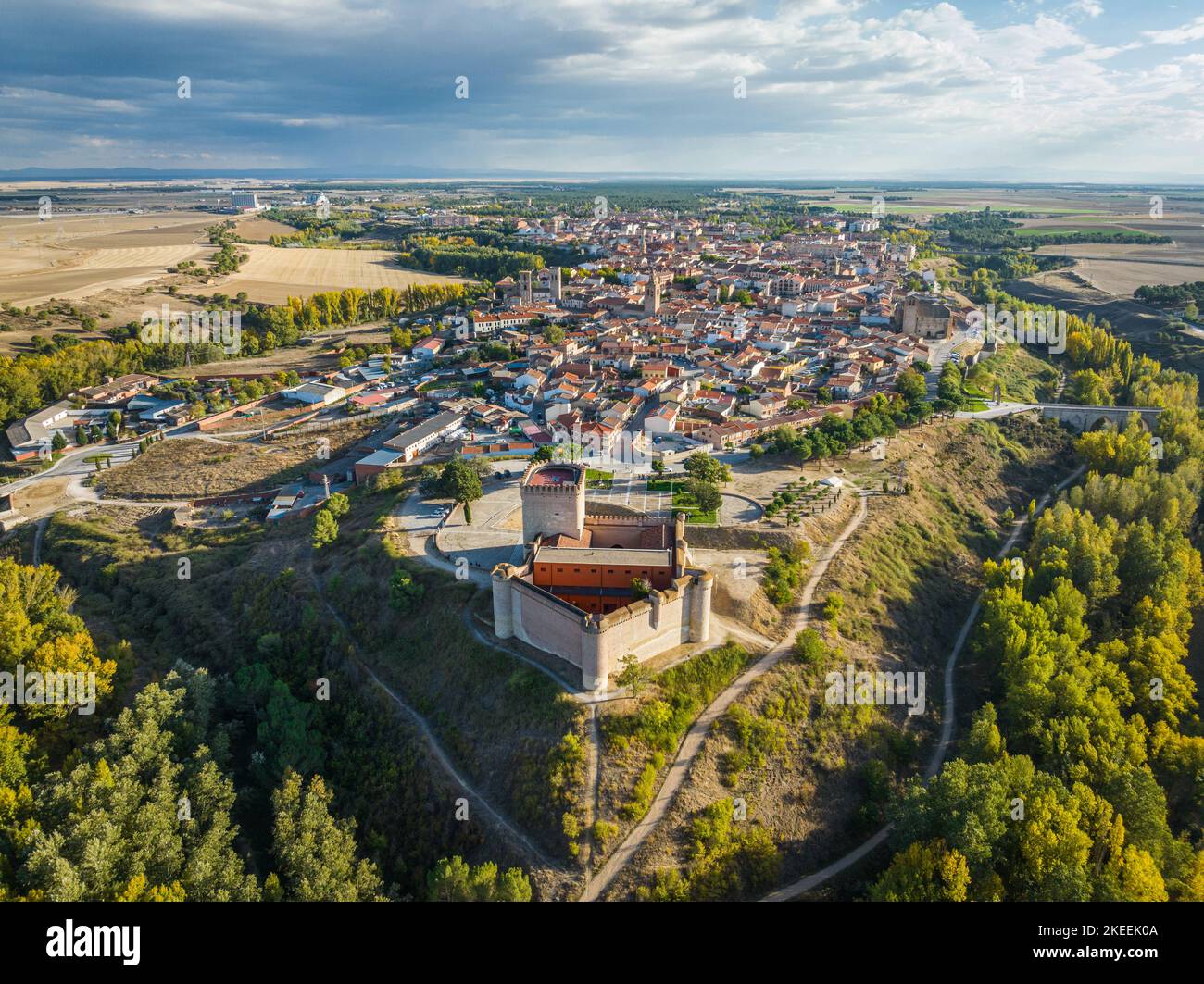 Aerial view of the Spanish town of Arevalo in Avila, with its famous ...