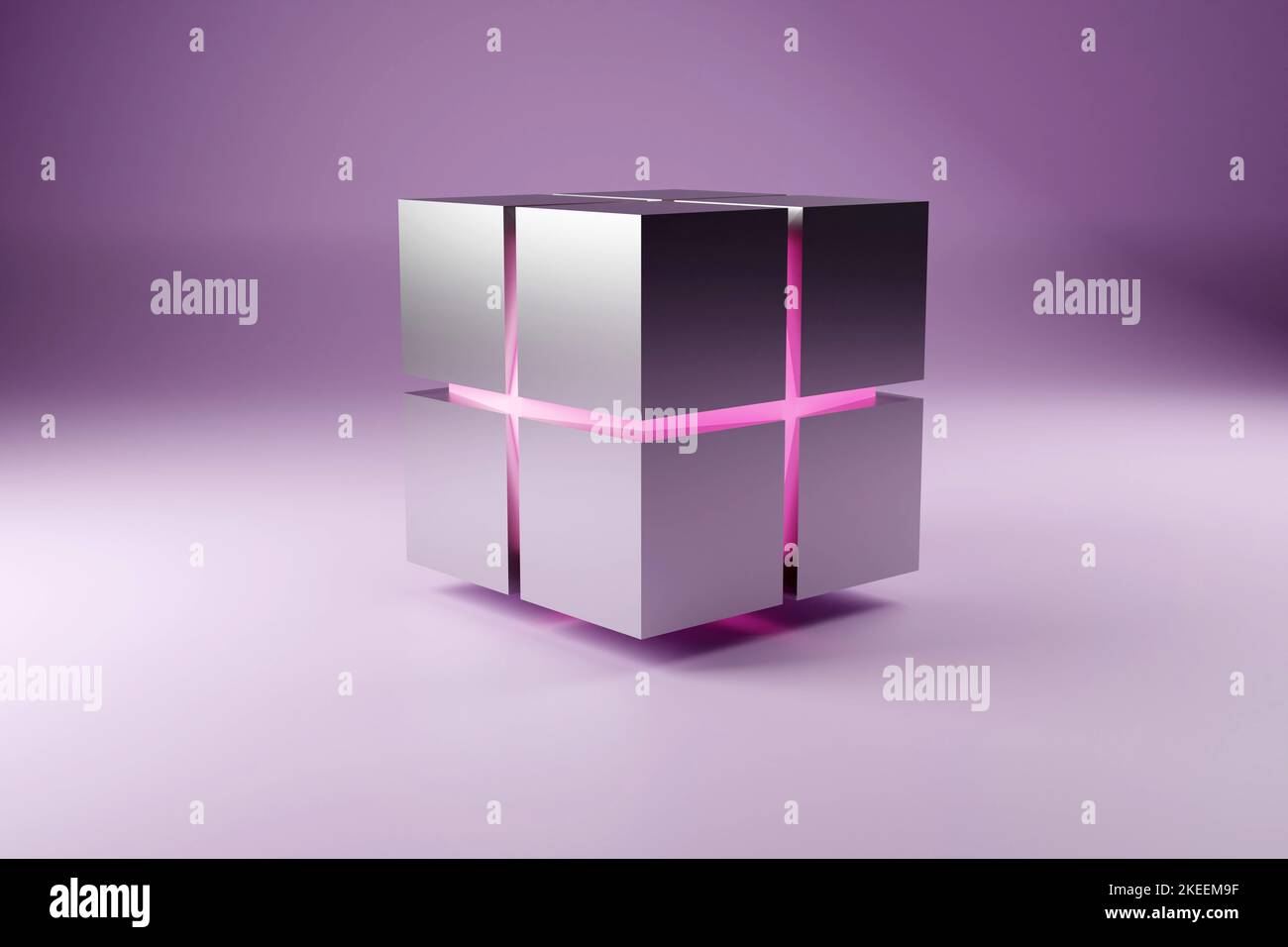 Abstract 3d Rendering Of Flying Glowing Cube Sci Fi Shape On Empty Futuristic Background 3d