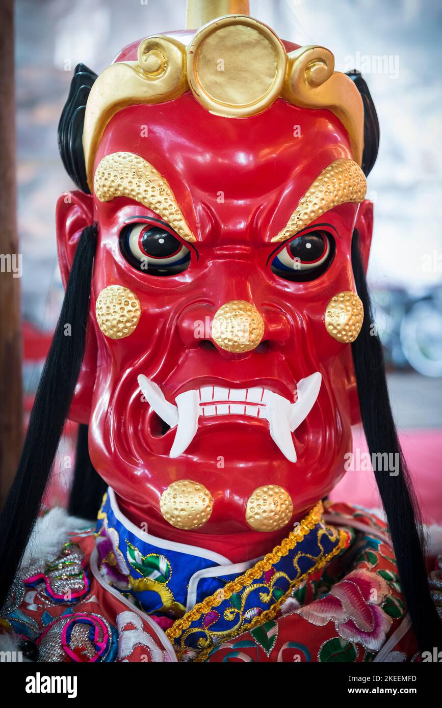 Painted head of a life-size puppet of a demon, used in ritual ...