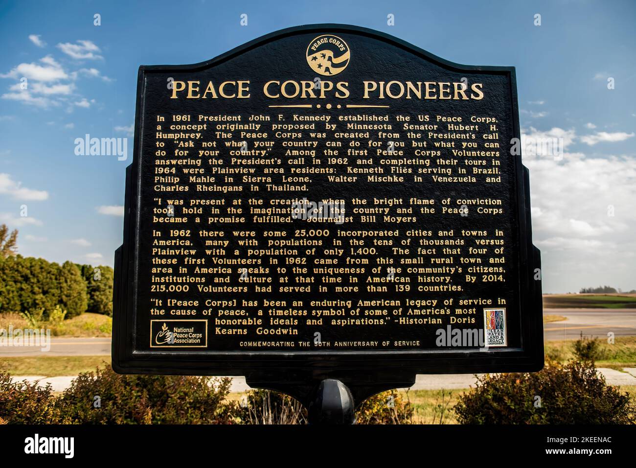 Peace Corps Pioneer plaque in Plainview, Minnesota USA. In 1962 four of ...