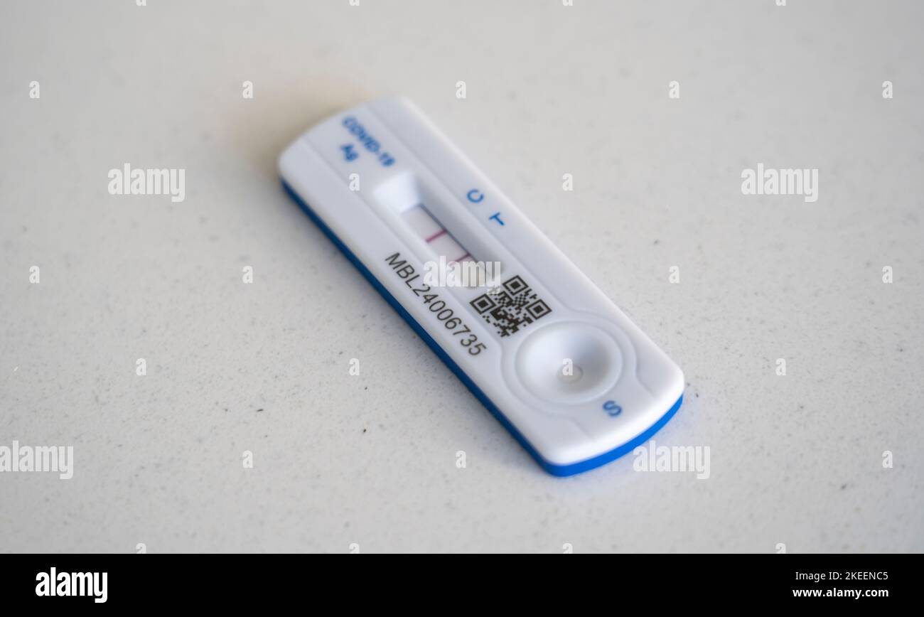 BHZ A positive Covid test. The lateral flow kit shows two lines ...