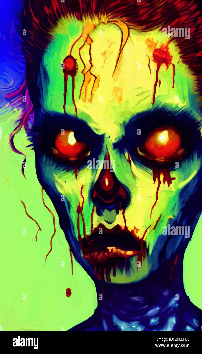 Illustration of zombie or demon face in vintage retro style. Old ...