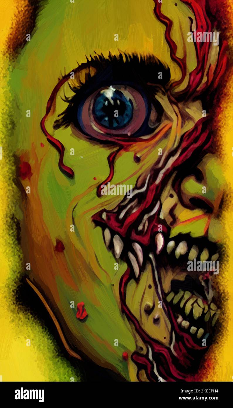 Illustration of zombie or demon face in vintage retro style. Old ...