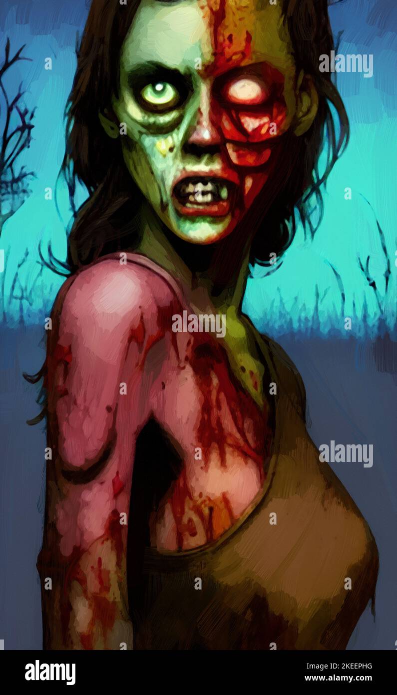 Illustration of zombie or demon face in vintage retro style. Old ...