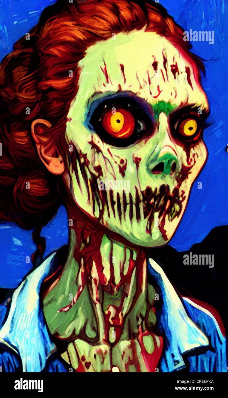 Illustration of zombie or demon face in vintage retro style. Old ...