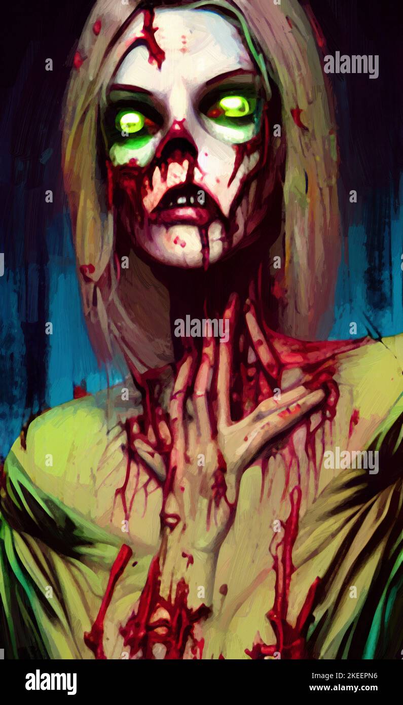 Illustration of zombie or demon face in vintage retro style. Old ...