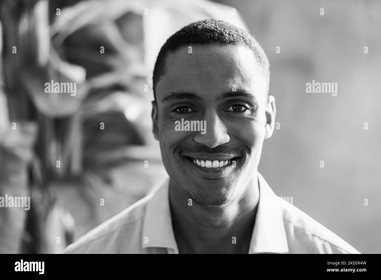 Happy african business man working inside modern office - Focus on face ...