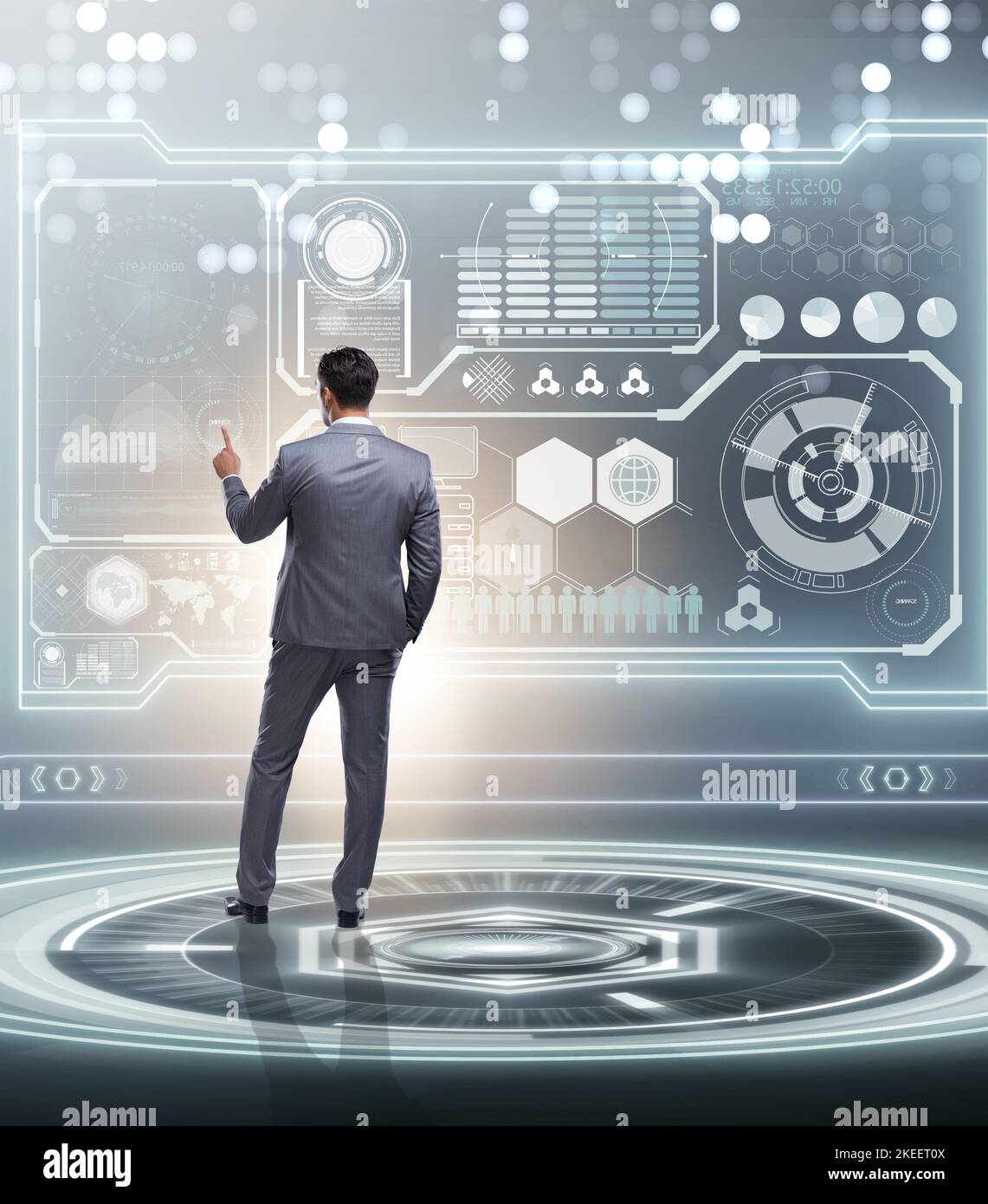 The man pressing virtual button in data mining concept Stock Photo - Alamy