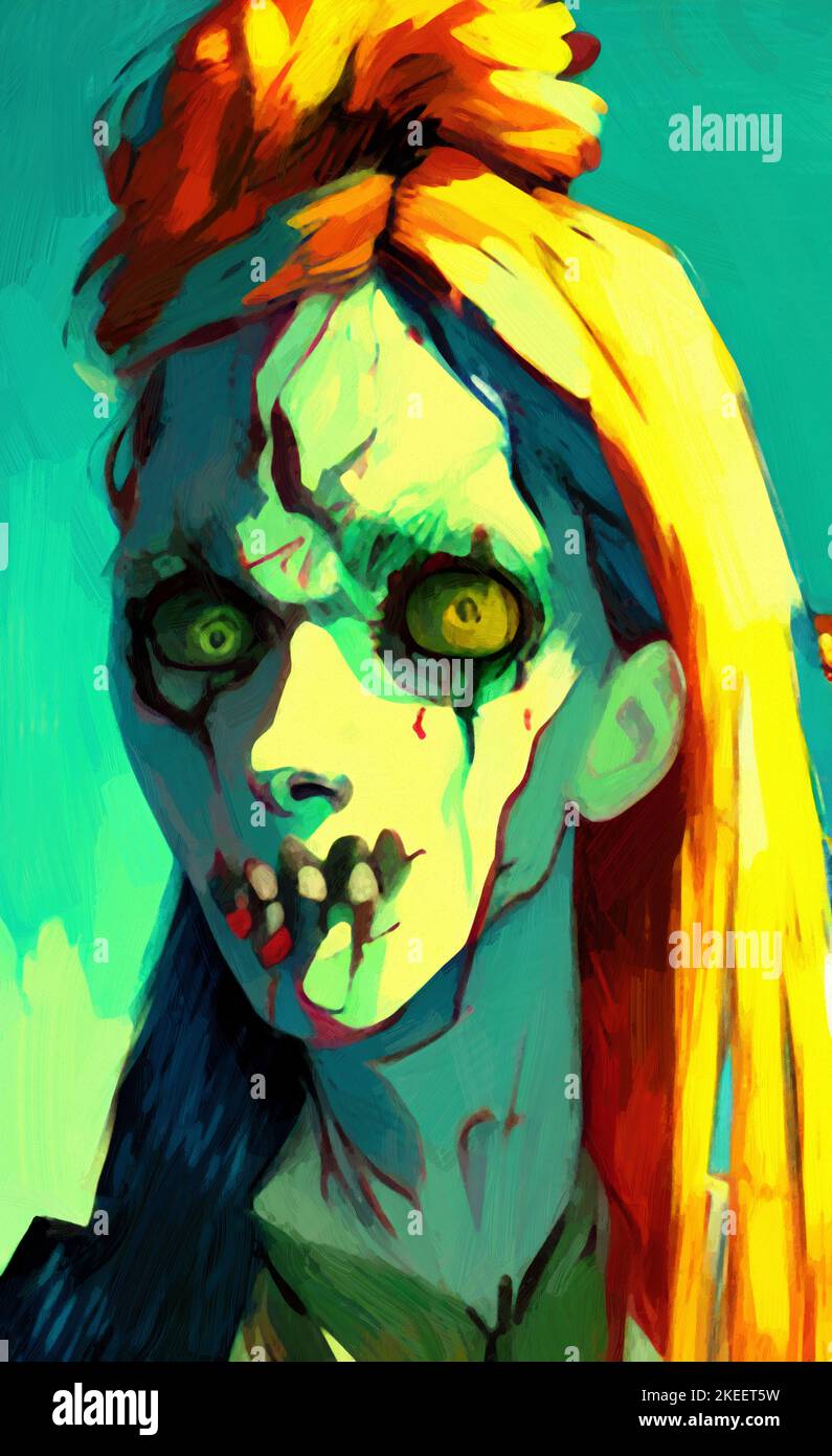 Illustration of zombie or demon face in vintage retro style. Old ...