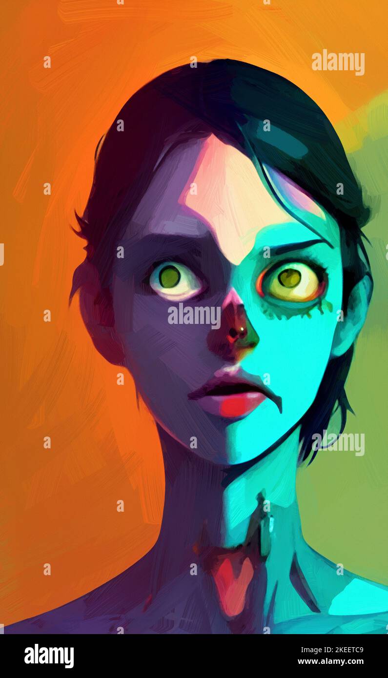 Illustration of zombie or demon face in vintage retro style. Old ...