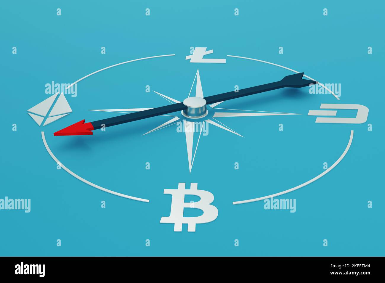 Compass and the various crypto currencies Stock Photo - Alamy