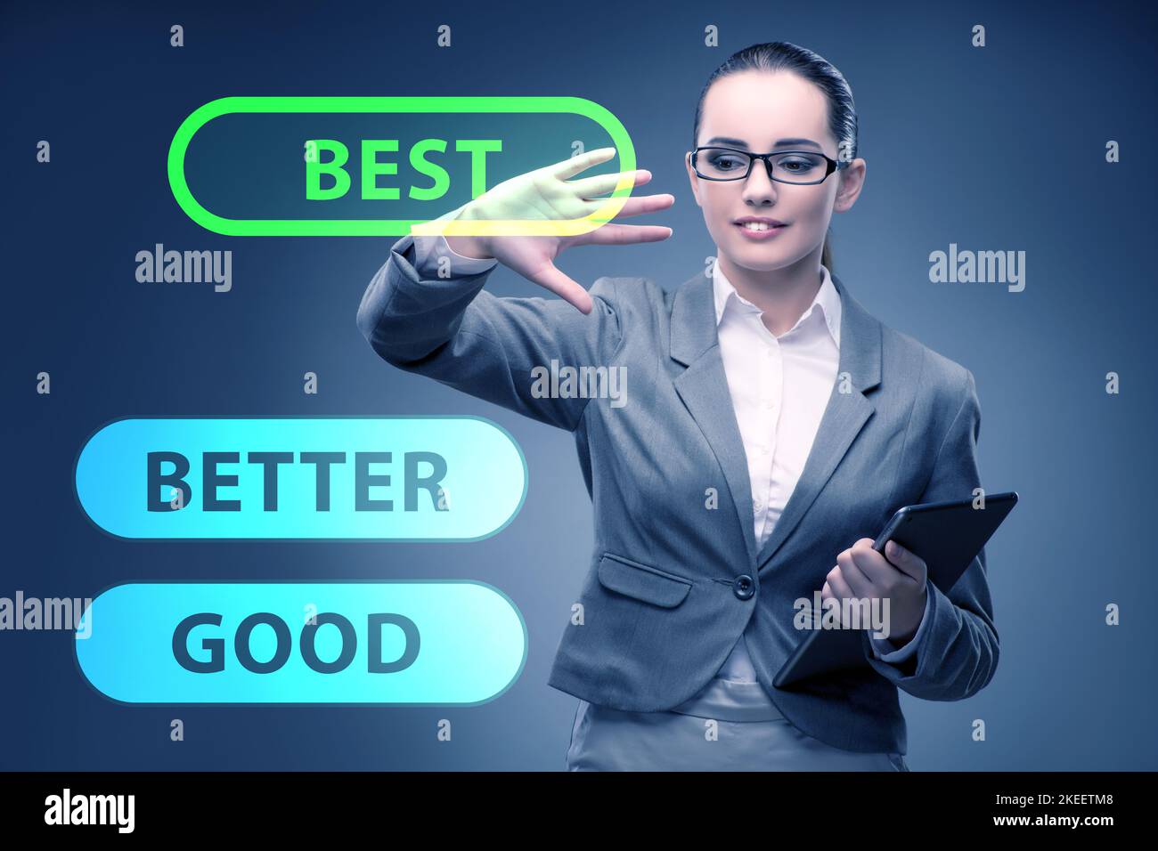 Businesswoman in good better and the best concept Stock Photo - Alamy