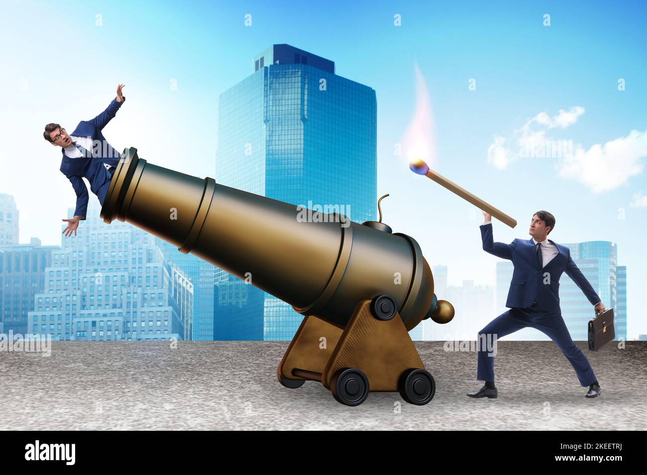 Concept of lay-off with the businessman and cannon Stock Photo - Alamy