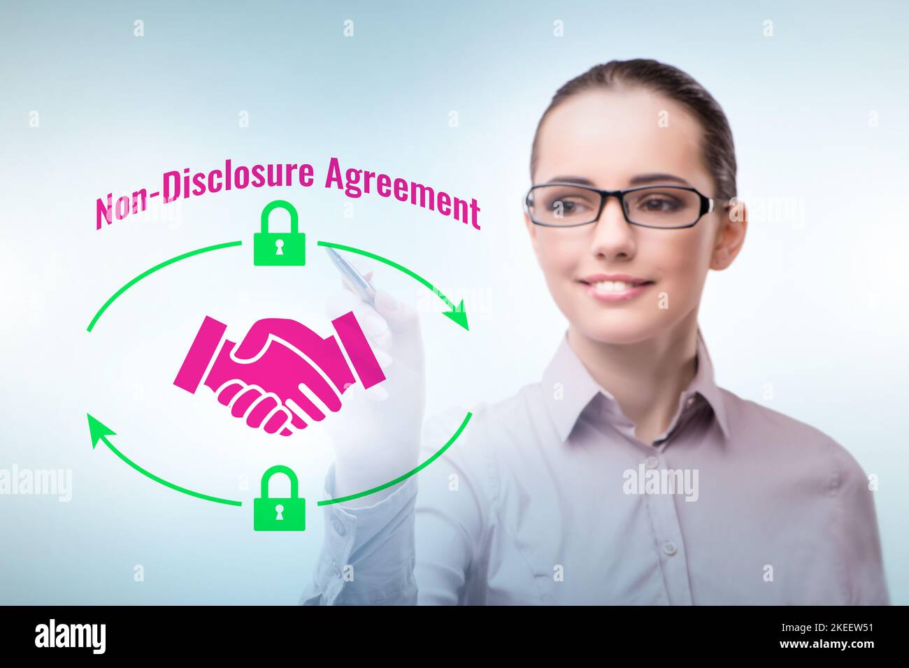 Businessoman in the non disclosure agreement concept Stock Photo - Alamy