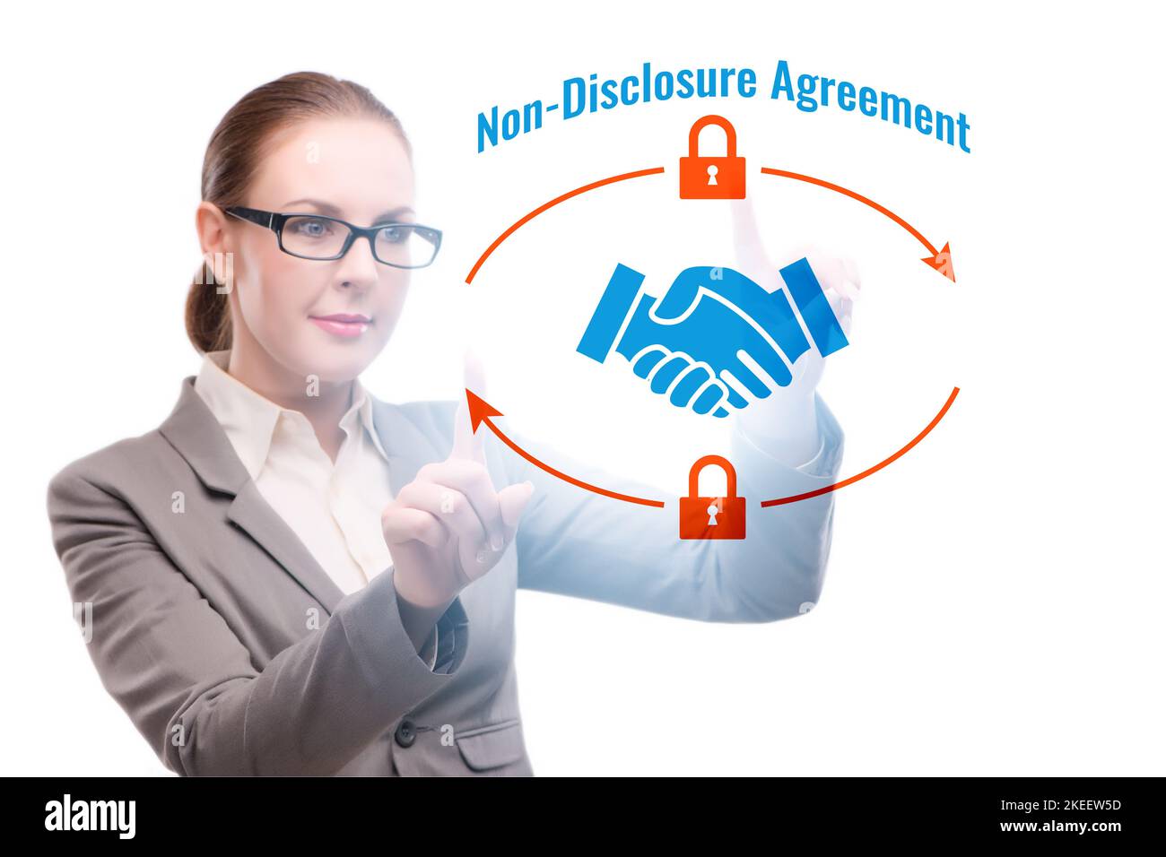Businessoman in the non disclosure agreement concept Stock Photo - Alamy