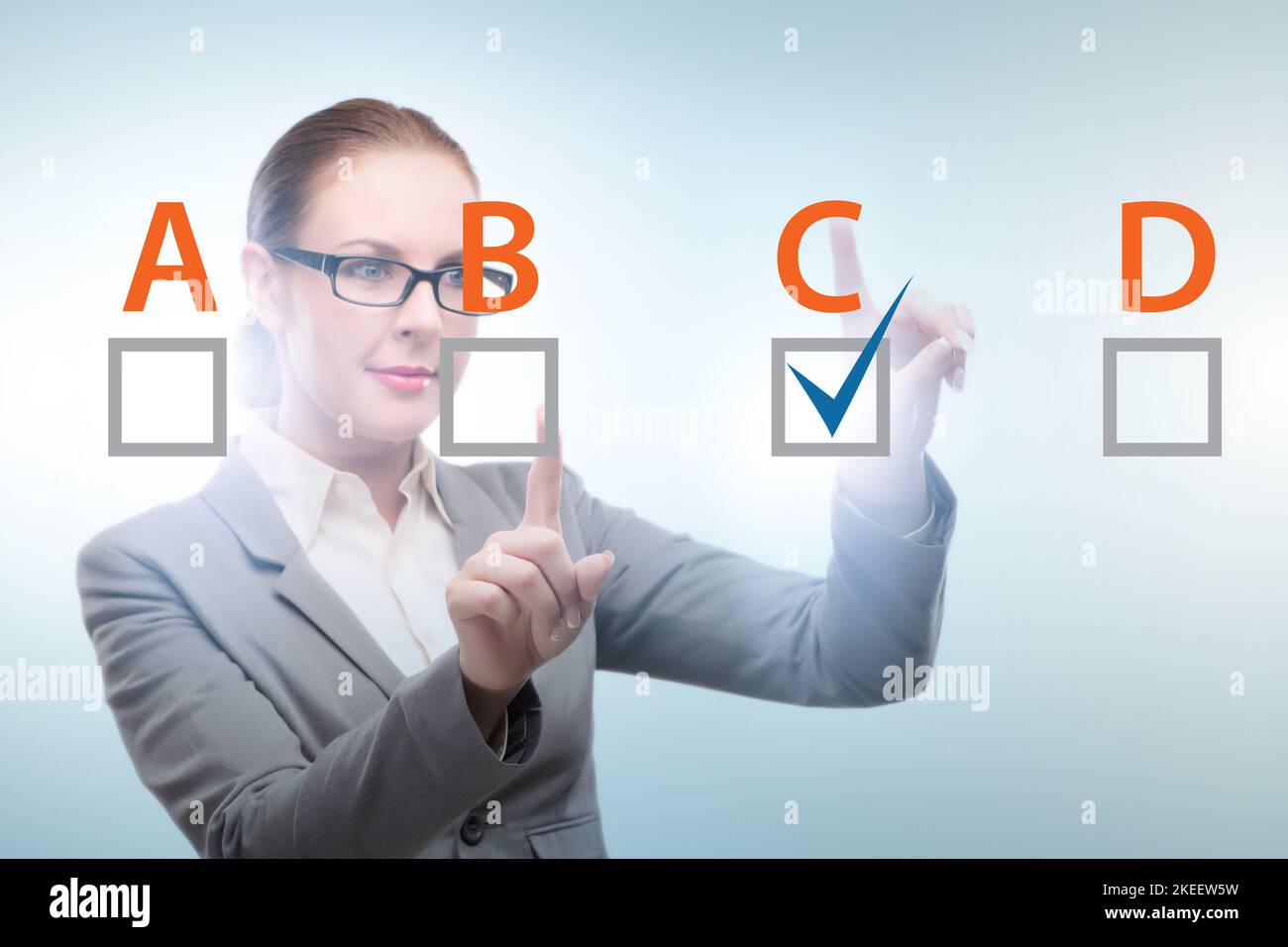 Multiple-choice test question concept with business people Stock Photo ...
