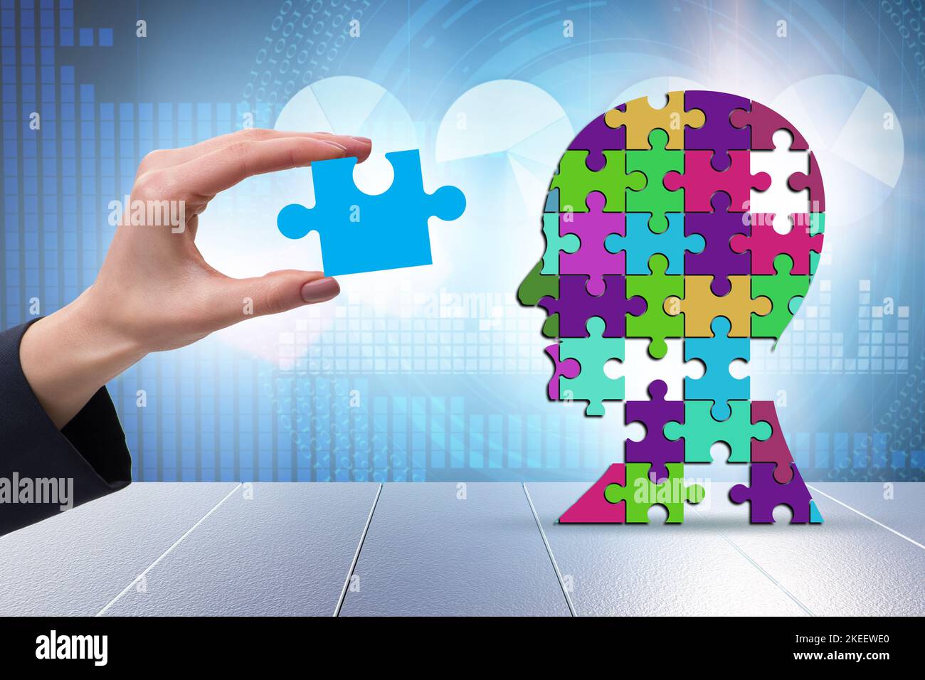 Creativity concept with the head made of jigsaw pieces Stock Photo - Alamy
