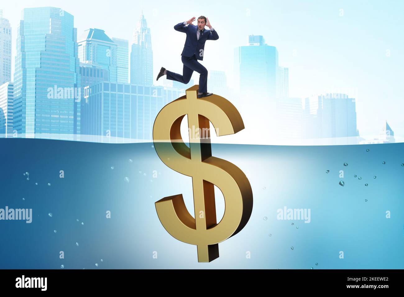 Inflation concept with the sinking dollar sign Stock Photo - Alamy
