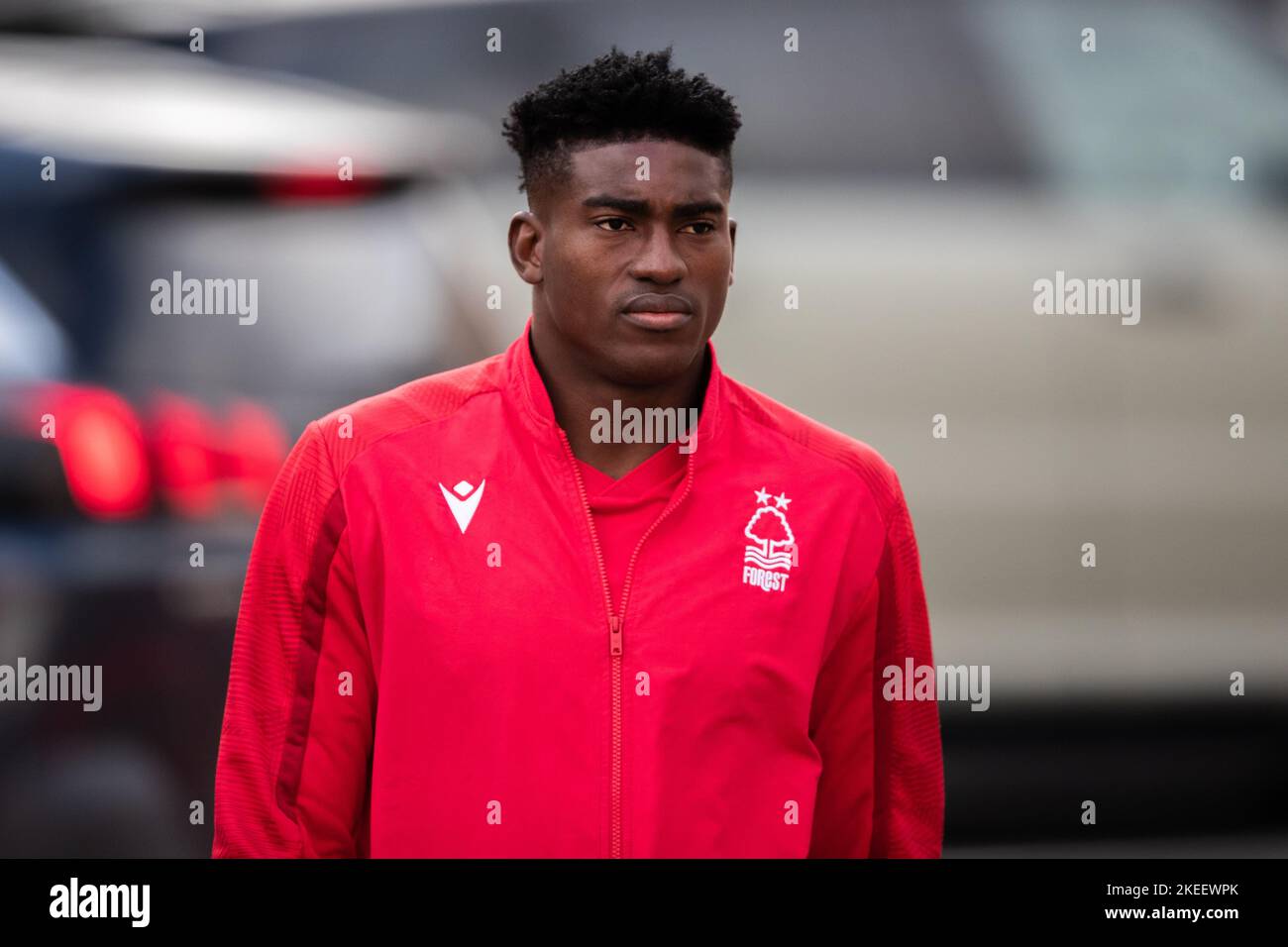 Taiwo Awoniyi #9 of Nottingham Forest arrives before the Premier League ...