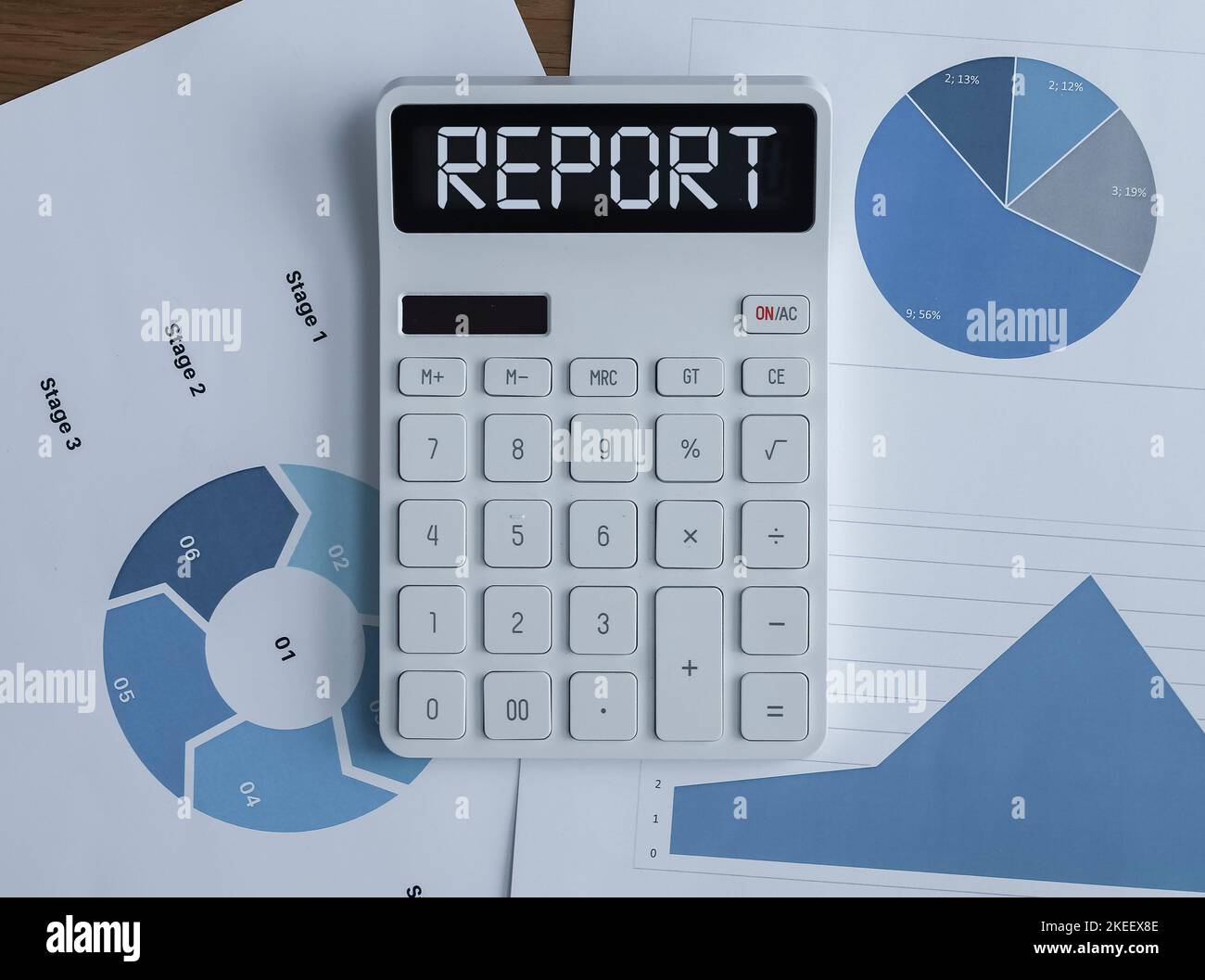 Financial report concept. Word on calculator and finance documents ...