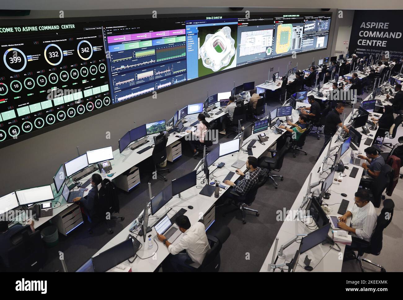 Photo taken on Nov. 10, 2022, in Doha shows the Aspire Command and Control Centre, tasked with ...
