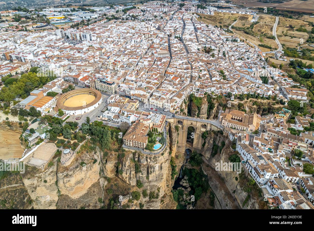 The drone aerial panoramic view of Ronda, Spain. Ronda is a town in the ...