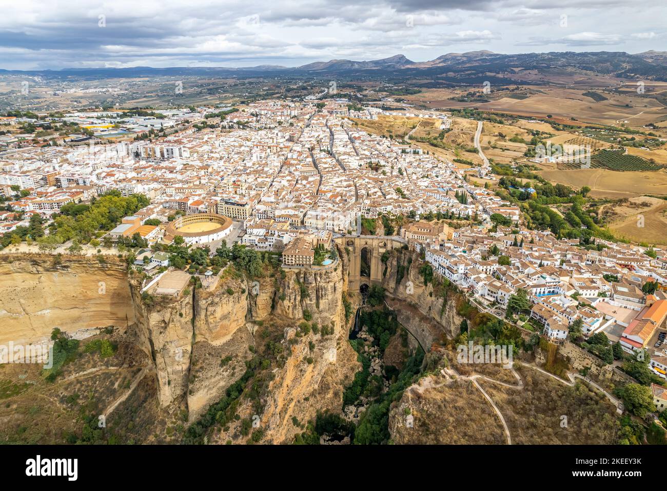 The drone aerial panoramic view of Ronda, Spain. Ronda is a town in the ...