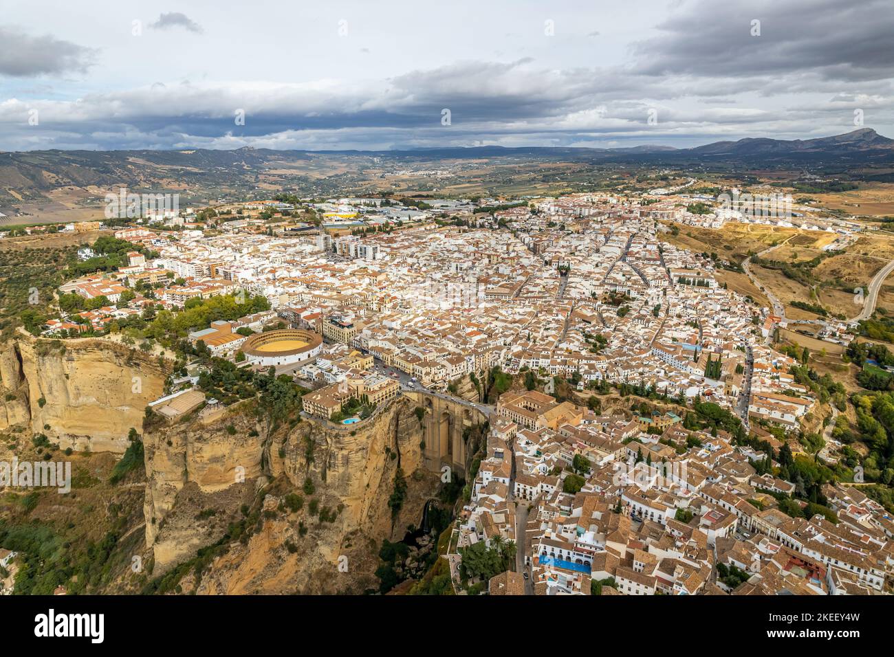 The drone aerial panoramic view of Ronda, Spain. Ronda is a town in the ...