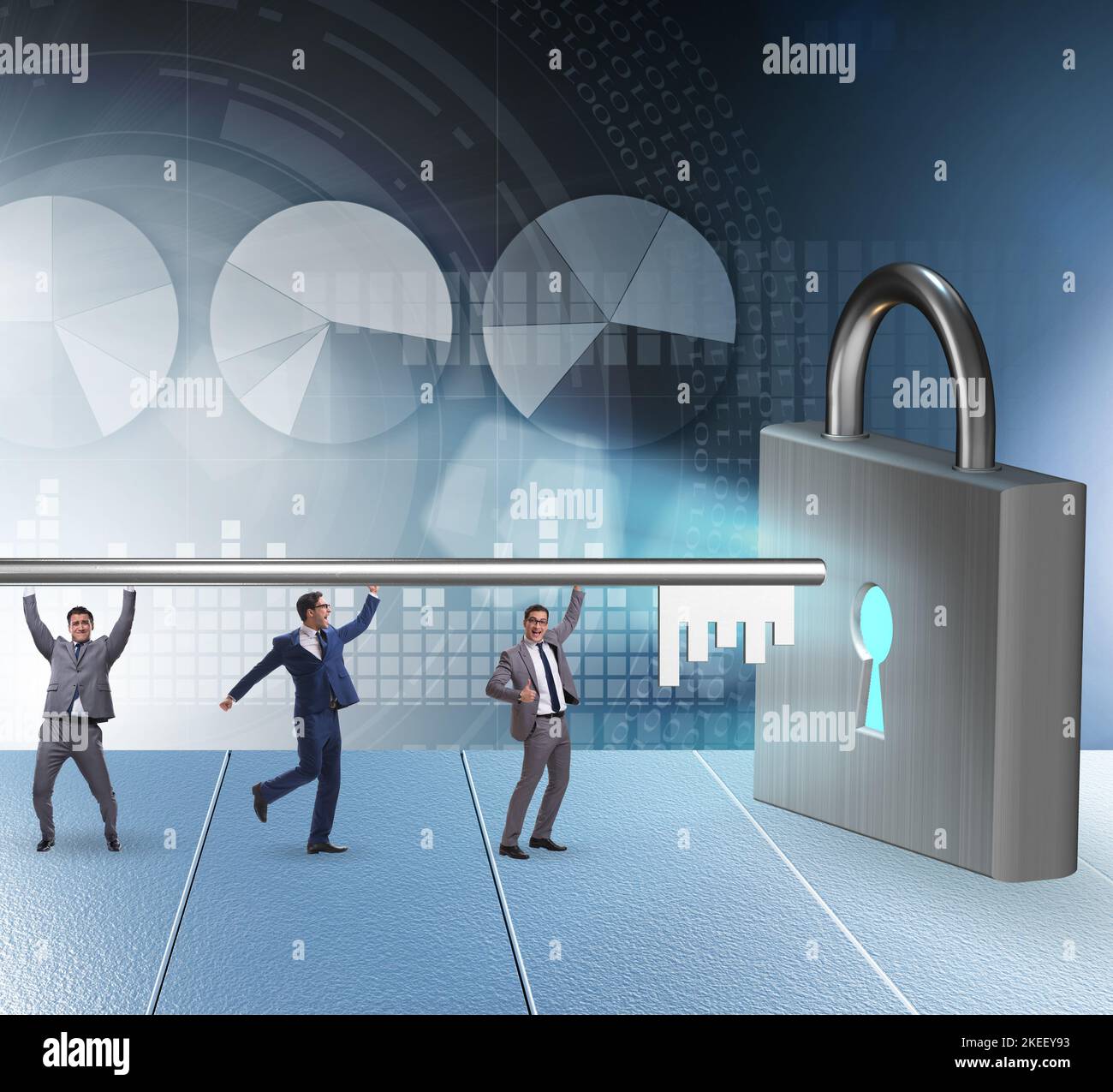 The businessmen unlocking new opportunity with key Stock Photo - Alamy