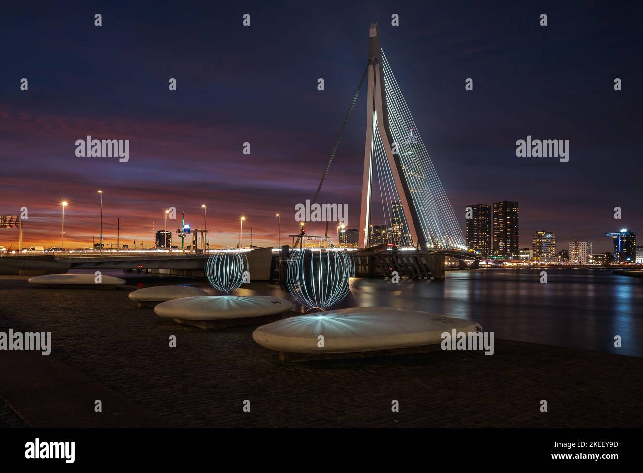 Light painting at Rotterdam The Netherlands- Erasmusbridge by night ...