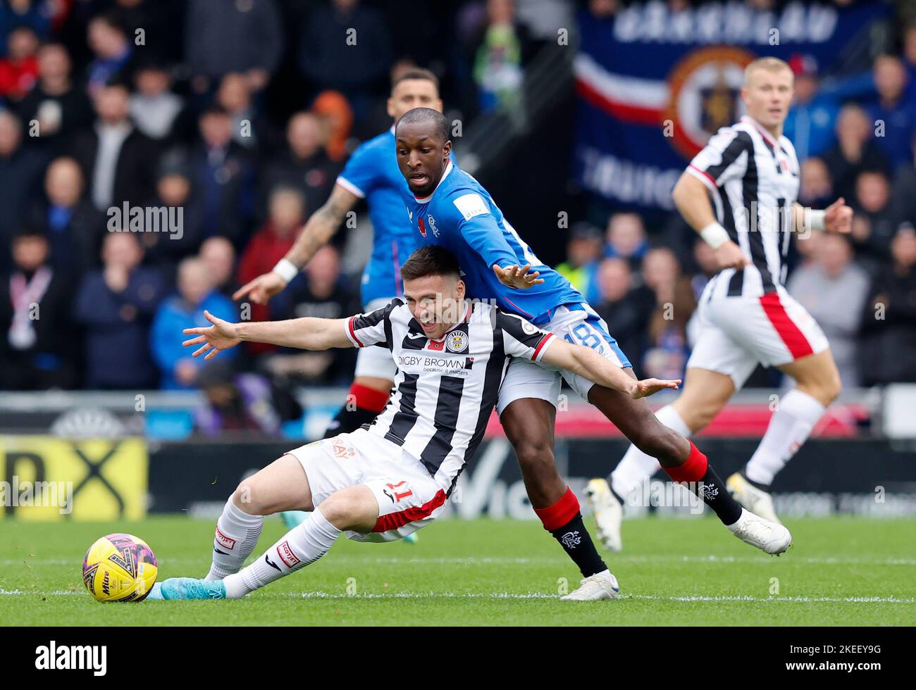 St Mirren's Greg Kiltie (left) and Rangers' Glen Kamara battle for the ...