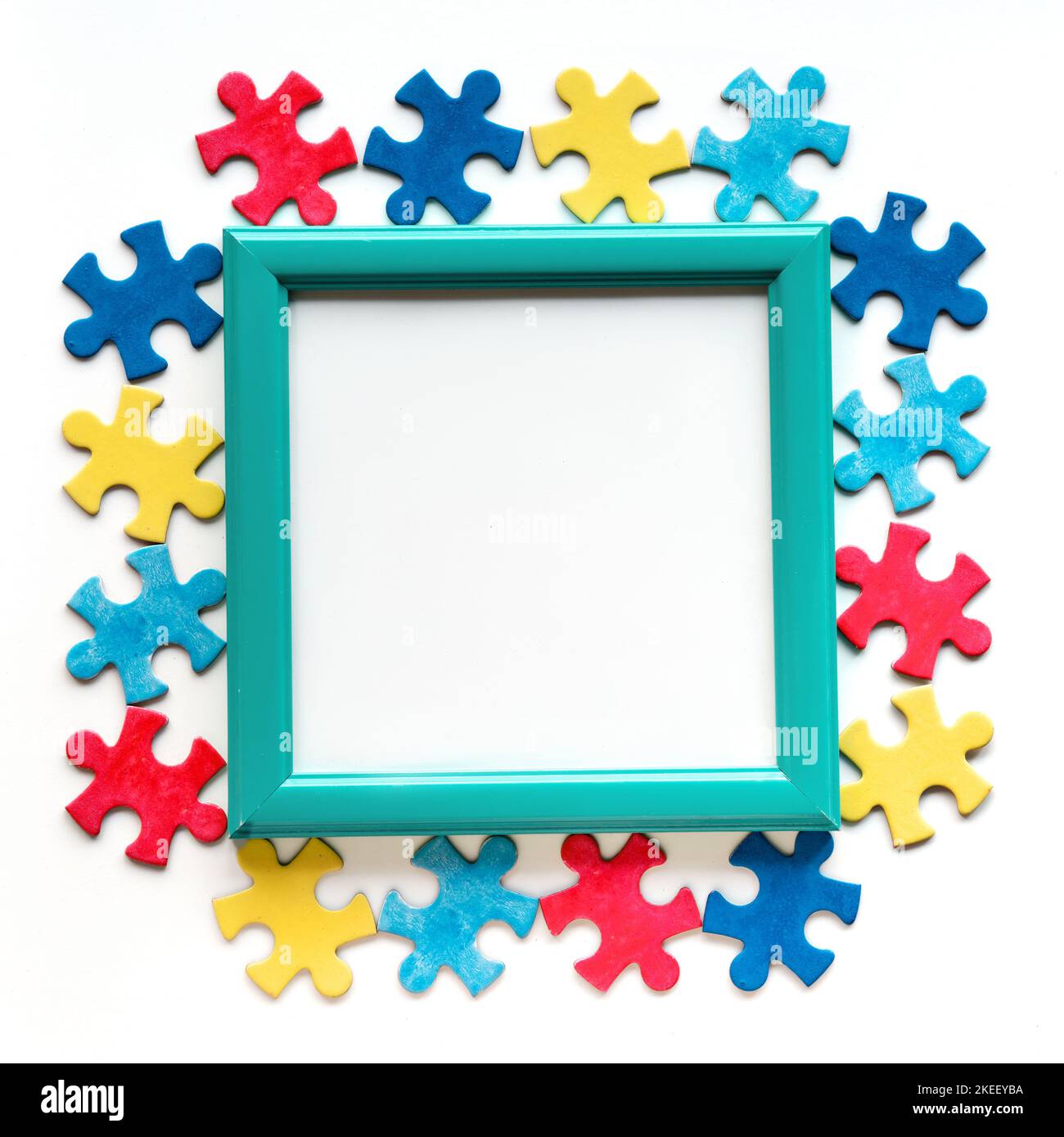 Autism Awareness Day, World Autism Day, square frame with puzzle pieces ...