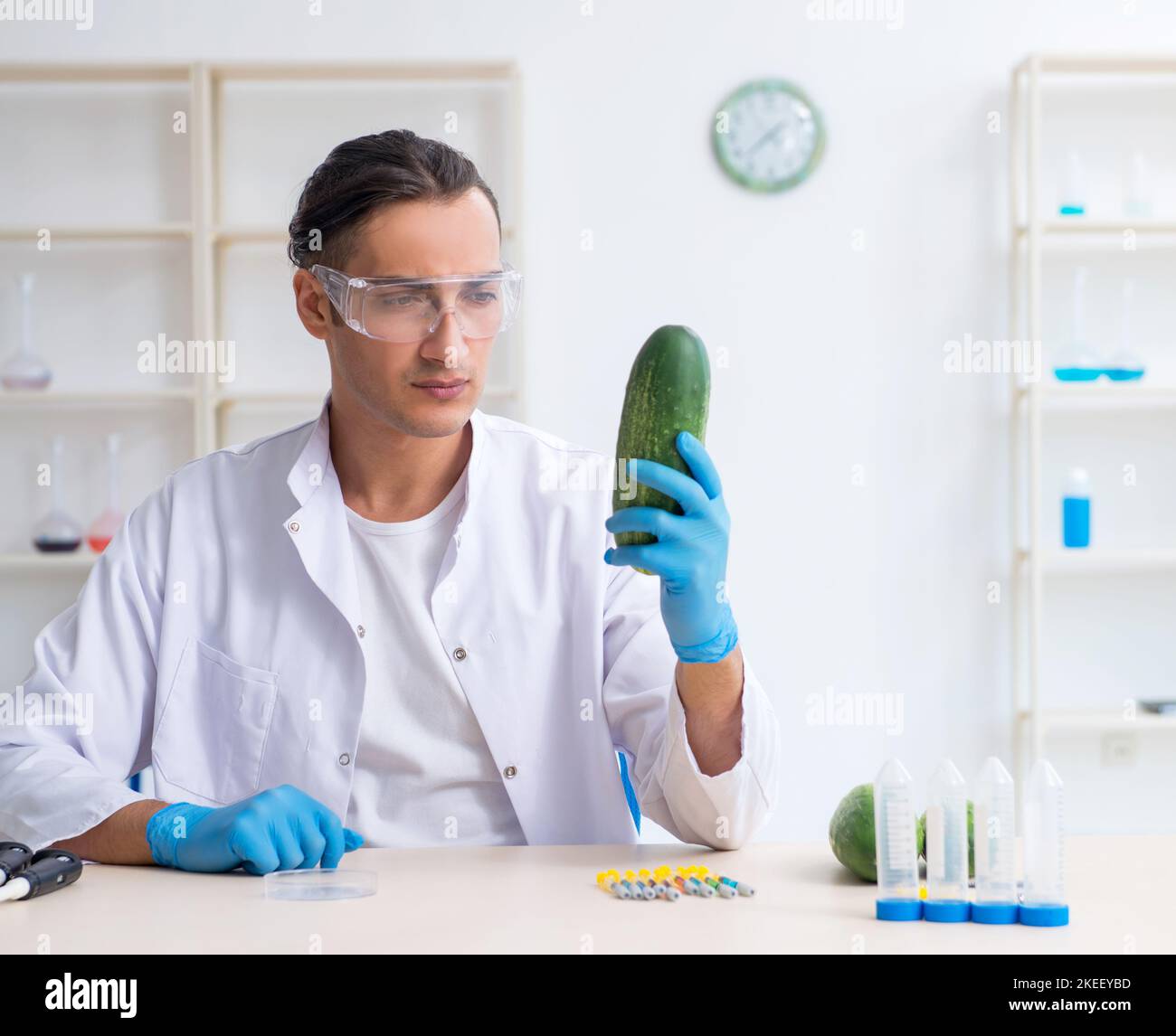 The male nutrition expert testing vegetables in lab Stock Photo - Alamy