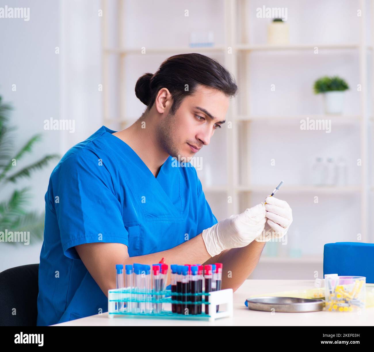 The young lab assistant testing blood samples in hospital Stock Photo ...