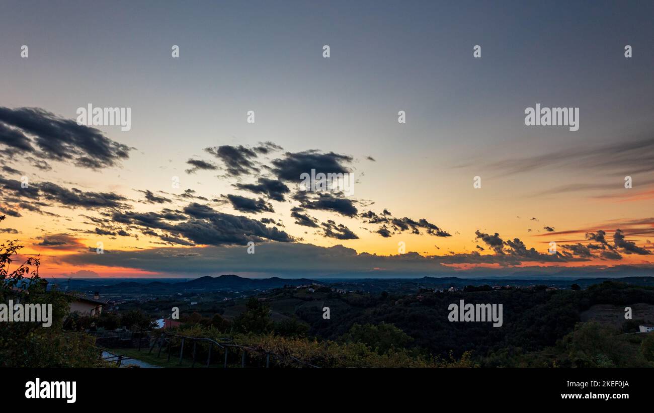 The sun goes down over the vineyards of Collio, Friuli Venezia Giulia ...