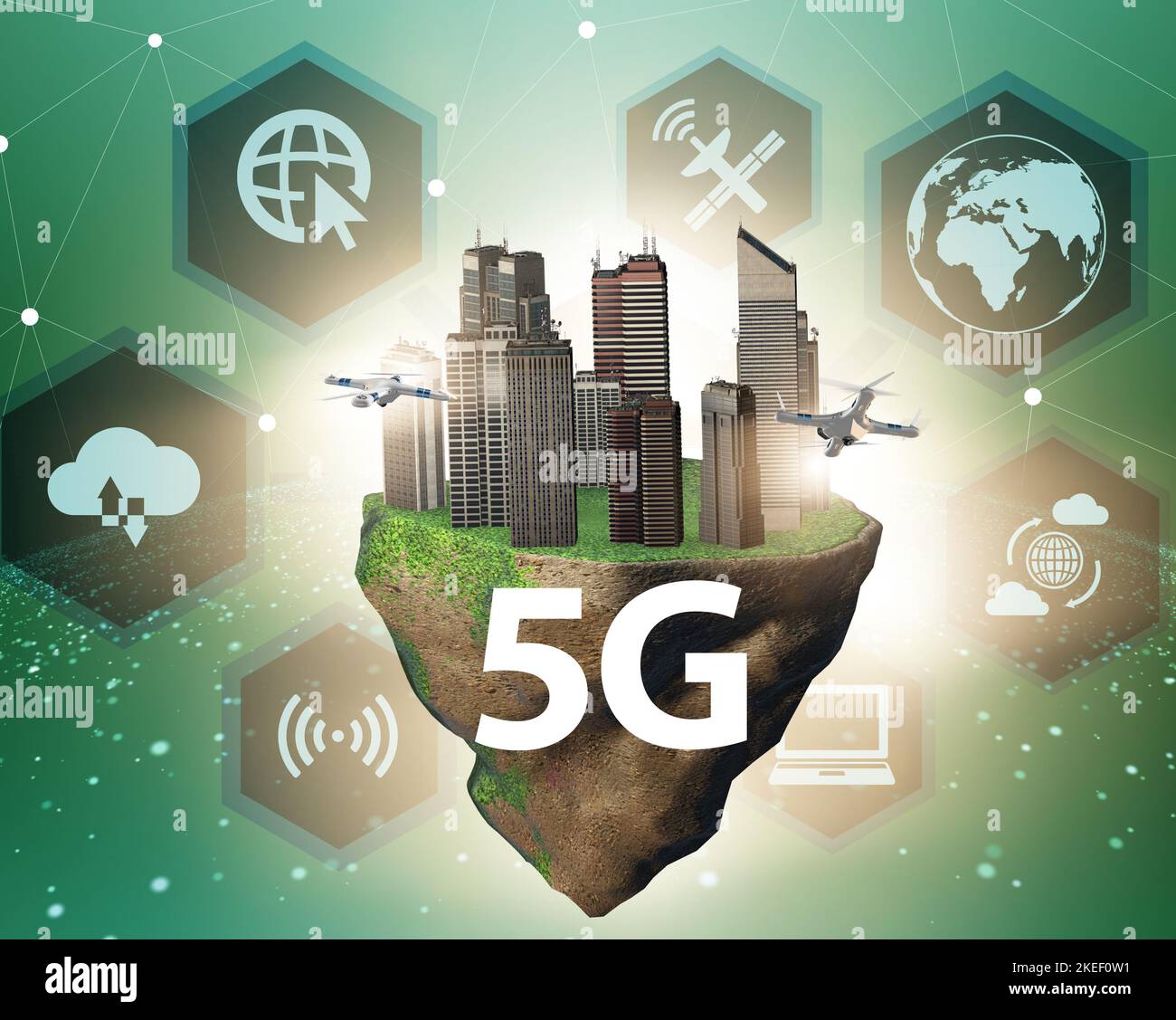 The concept of 5g technology with floating island Stock Photo - Alamy