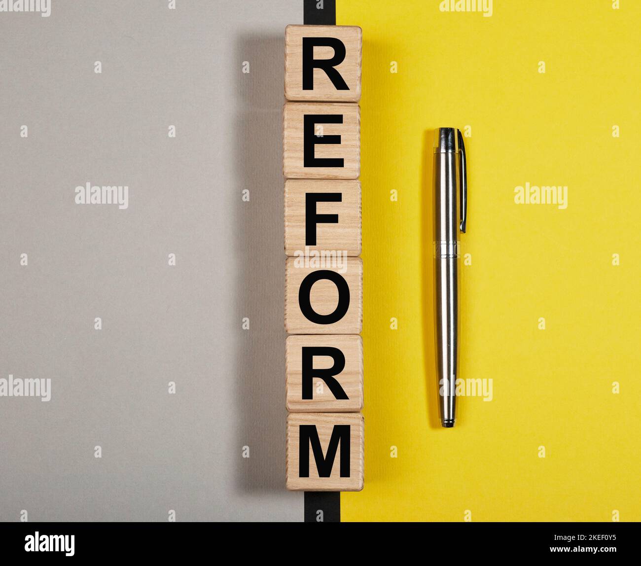 Reform word on wood cubes. Concept of pros and cons of amendments Stock ...