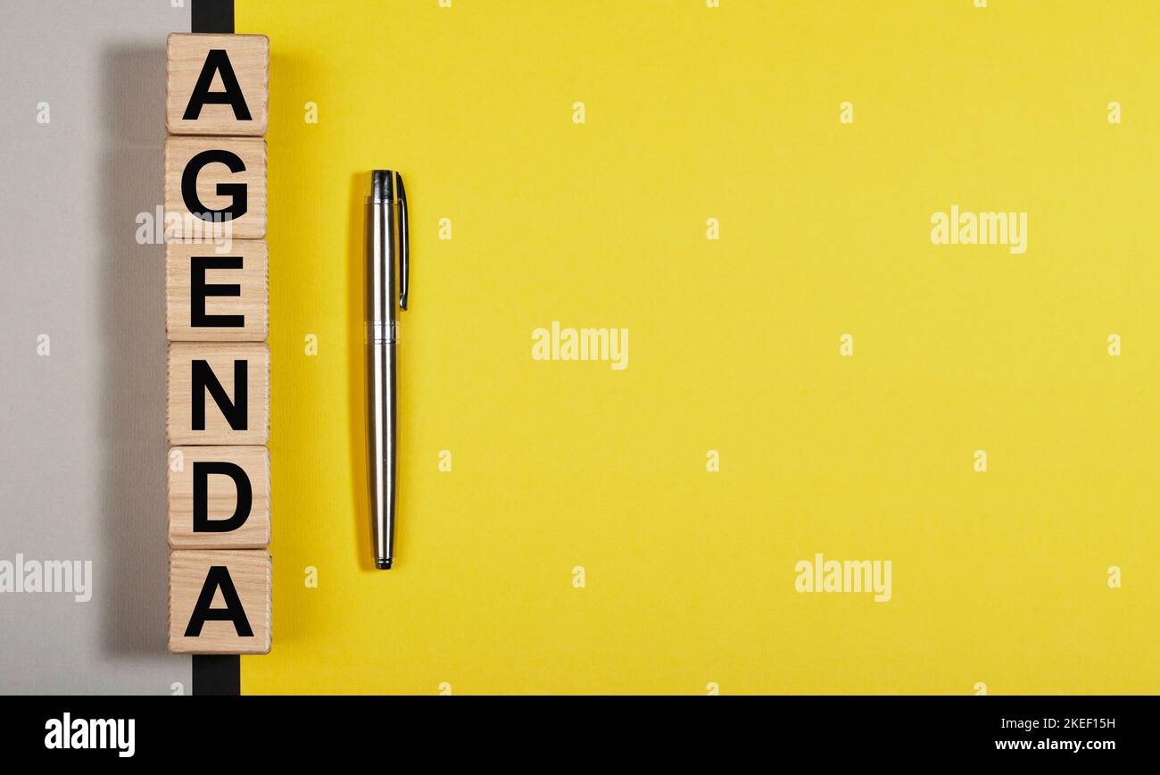 Agenda word on yellow background with copy space for text Stock Photo ...