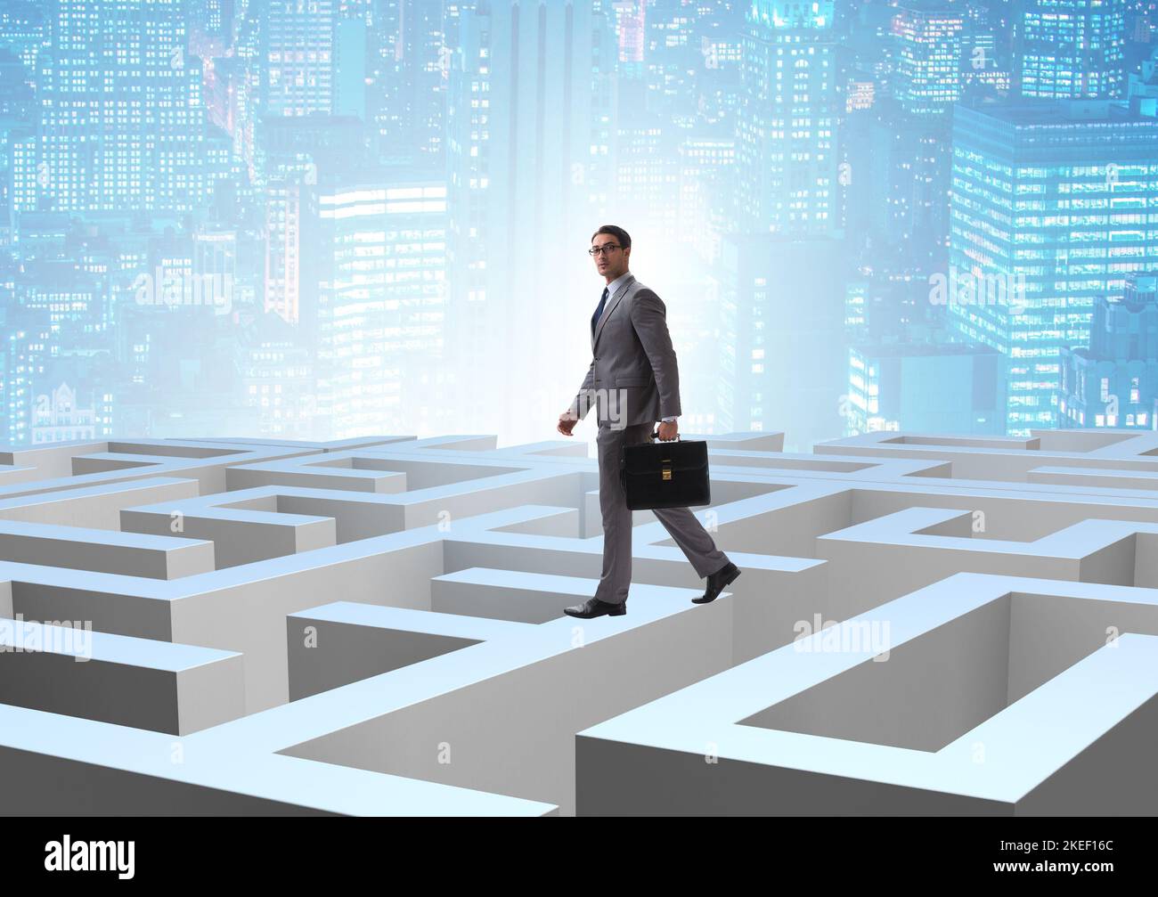The businessman trying to escape from maze Stock Photo - Alamy