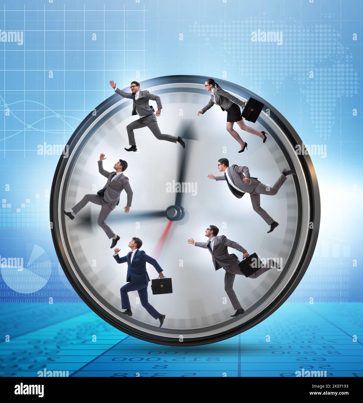 The man and woman running on clock Stock Photo - Alamy