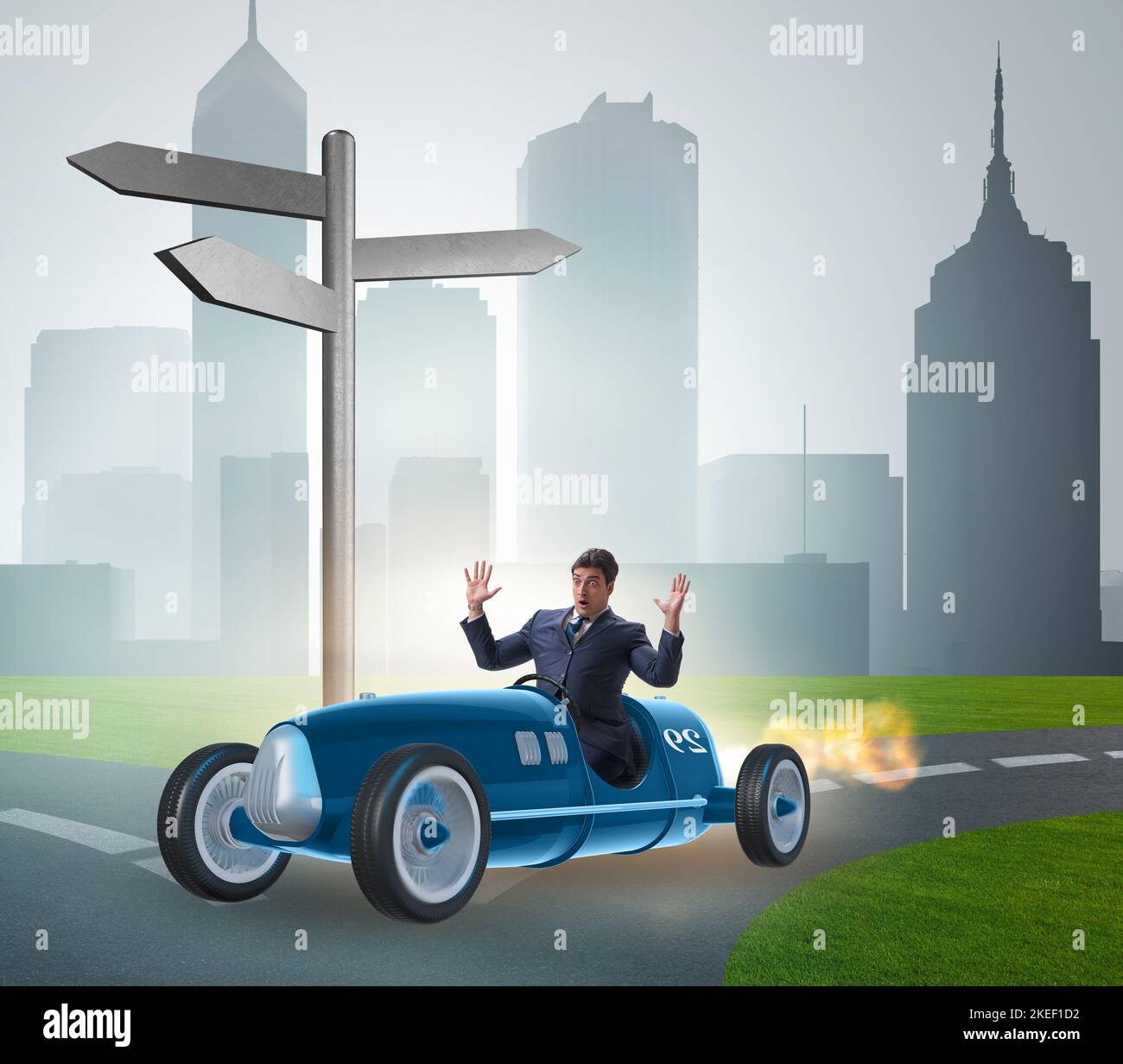The confused businessman driving car im uncertainty Stock Photo - Alamy