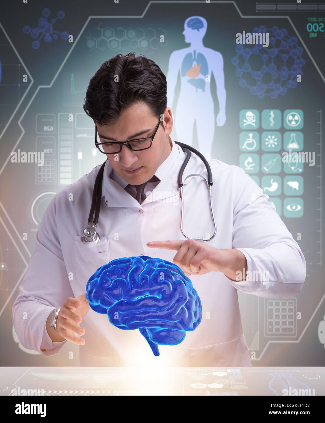 The male doctor with the brain in medical concept Stock Photo - Alamy