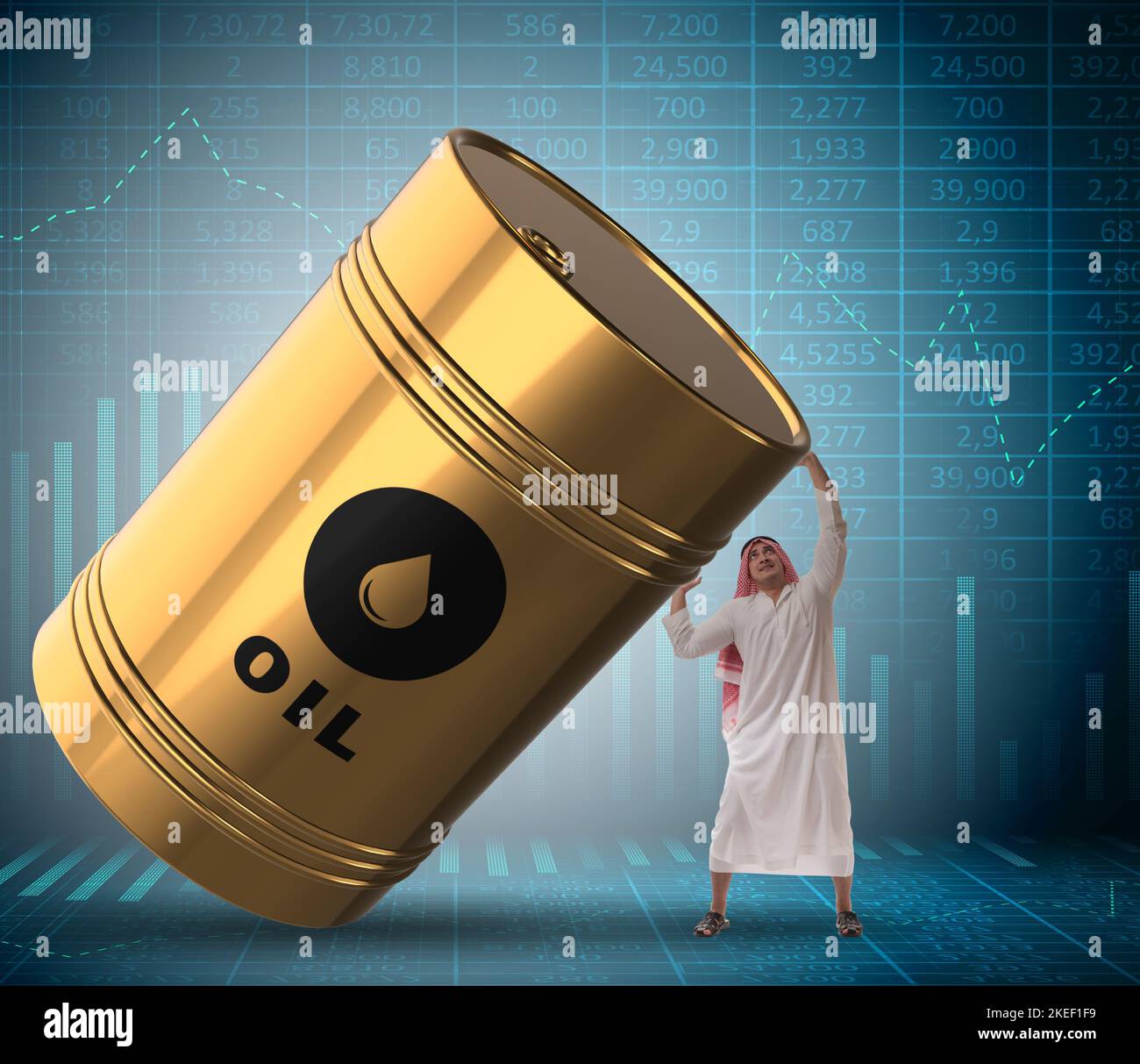 The arab businessman holding oil barrel Stock Photo - Alamy