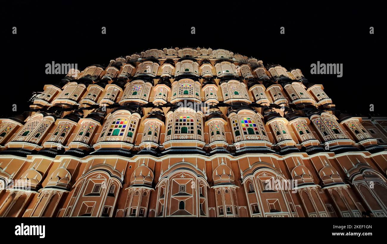 A low-angle of the Hawa Mahal Palace in Jaipur India with unique ...