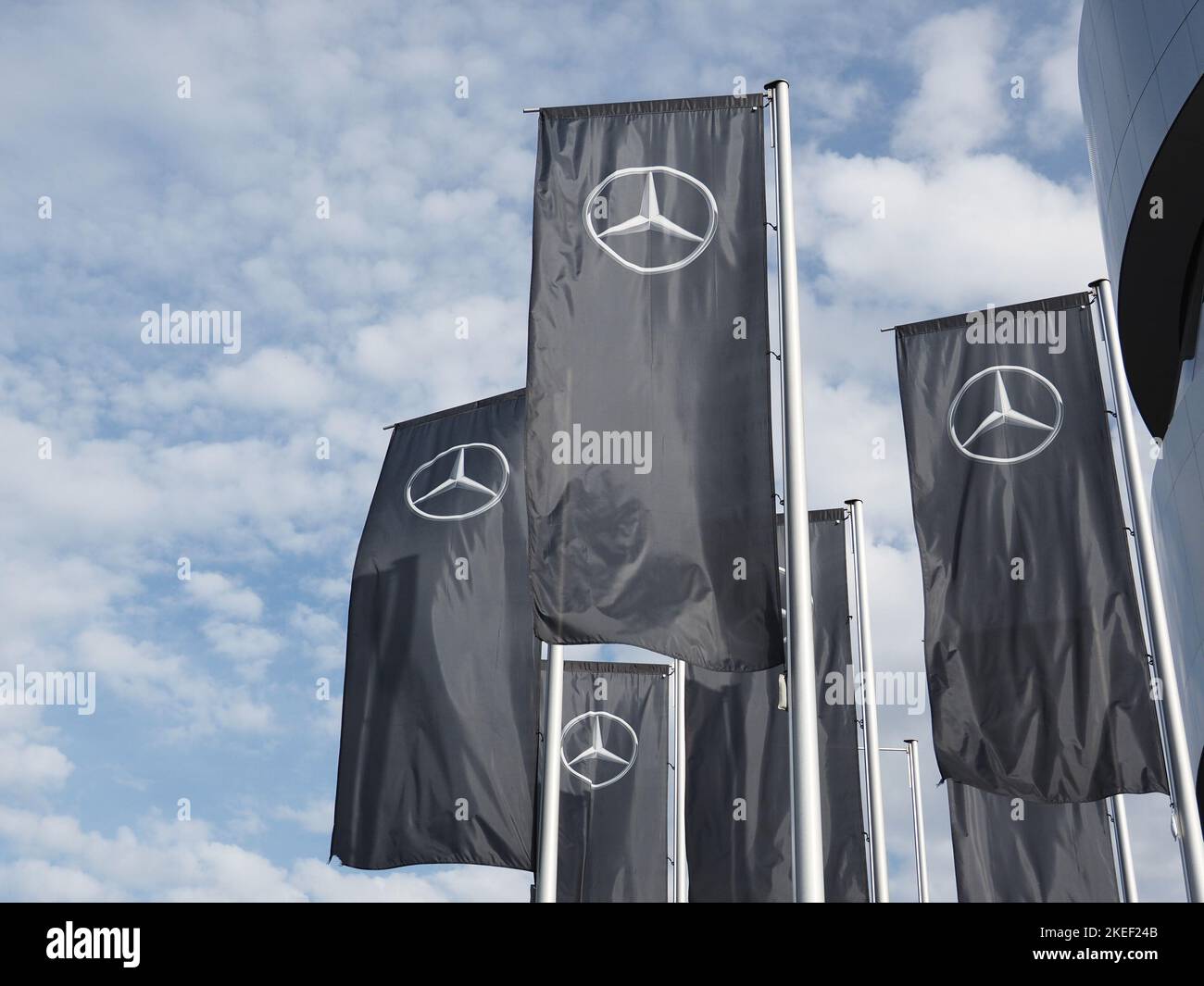 Mercedes-Benz flags seen outside the Mercedes-Benz Museum Stock Photo ...