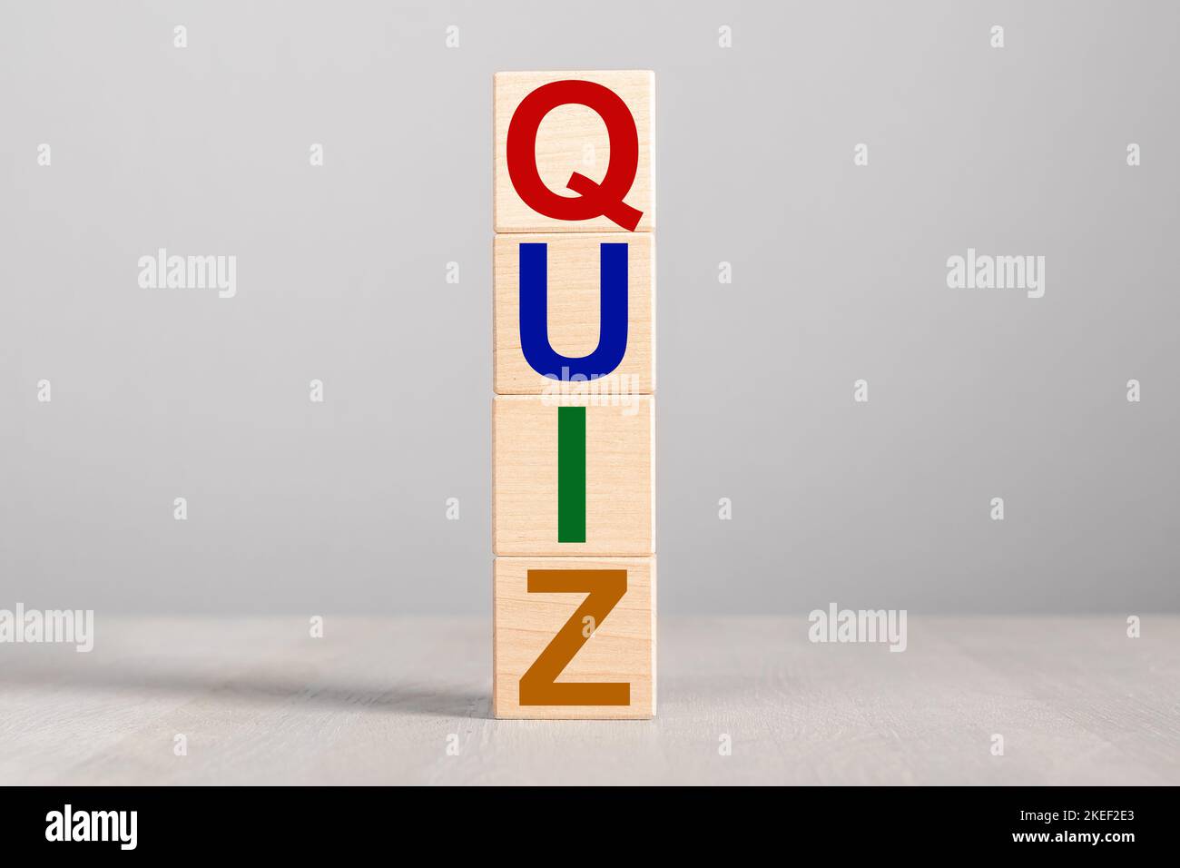 Quiz word on wood cubes blocks. Quizz, test for knowledge and ...