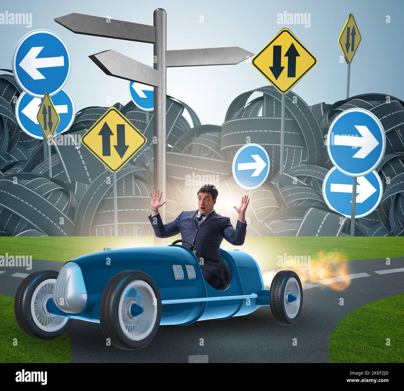 The confused businessman driving car im uncertainty Stock Photo - Alamy