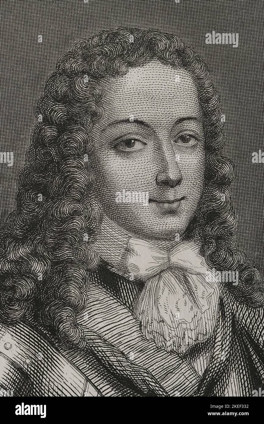Philip V (1683-1746). King of Spain (1700-1746). Portrait. Engraving by Geoffroy. Detail ...