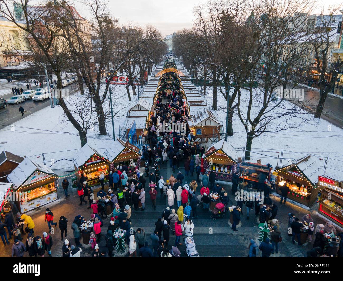 overhead view of city center at christmas holidays Stock Photo - Alamy